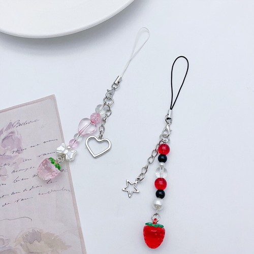 Y2K Strawberry Heart Bow Keychain Pendant Kawaii Key Charm Chain Bag ...