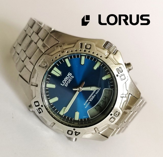 Lorus Sports Alarm Chrono V071-x014 Blue Face Stainless Steel Strap ...