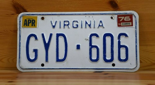 Virginia 1976 Vintage Expired License Plate 'GYD606' Collectible ...