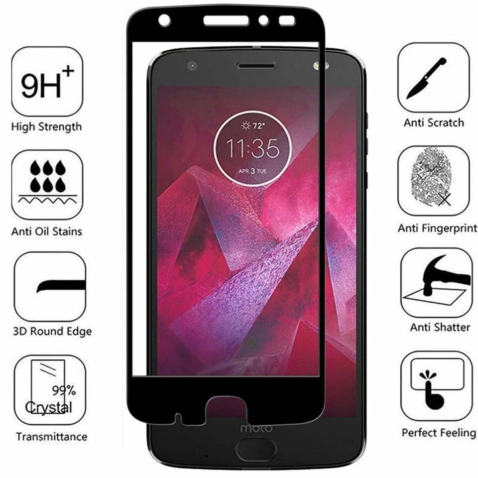 2X Full Cover Tempered Glass Screen Protector for Motorola Moto Z2 ...