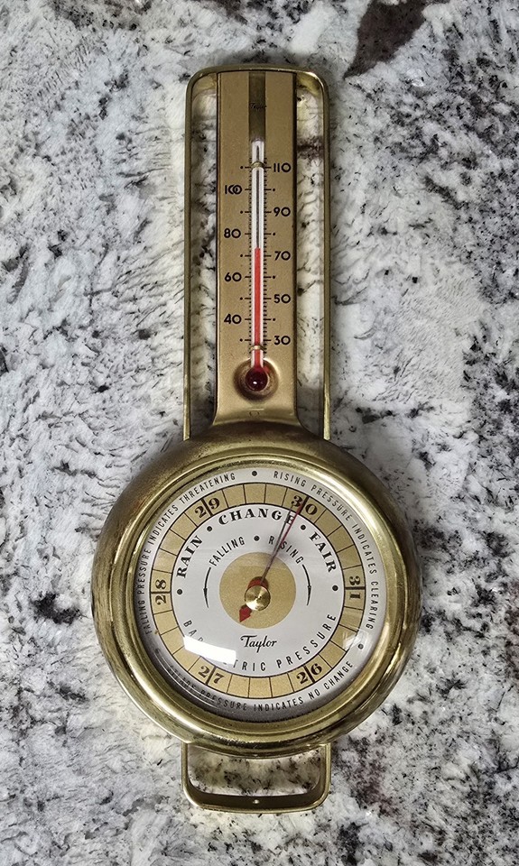 Vintage Taylor Brass Barometer, Adjustable Altitude MCM Weather ...