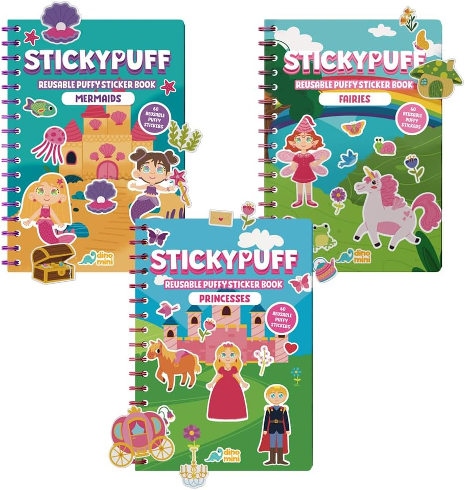 Stickypuff Value Pack - 3 Reusable Puffy Sticker Book for Toddlers ...