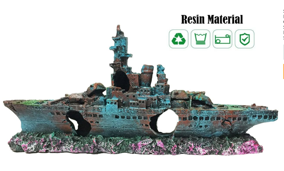 Aquarium Decoration Sunken Ship Battleship Ornament Fish Tank Shipwreck ...