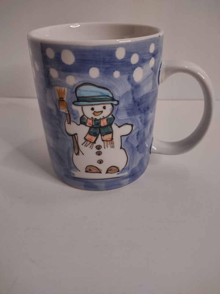 Christmas Snowman Coffee Mug Tea Cocoa Whimsical Snow Painted Winter ...