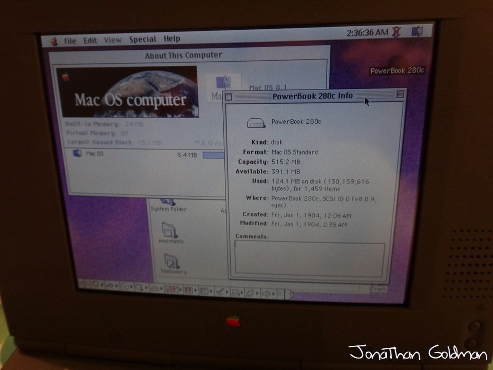 Apple Macintosh PowerBook Duo 280c 68LC040 12MB RAM 240MB HD Mac OS 8.1 ...