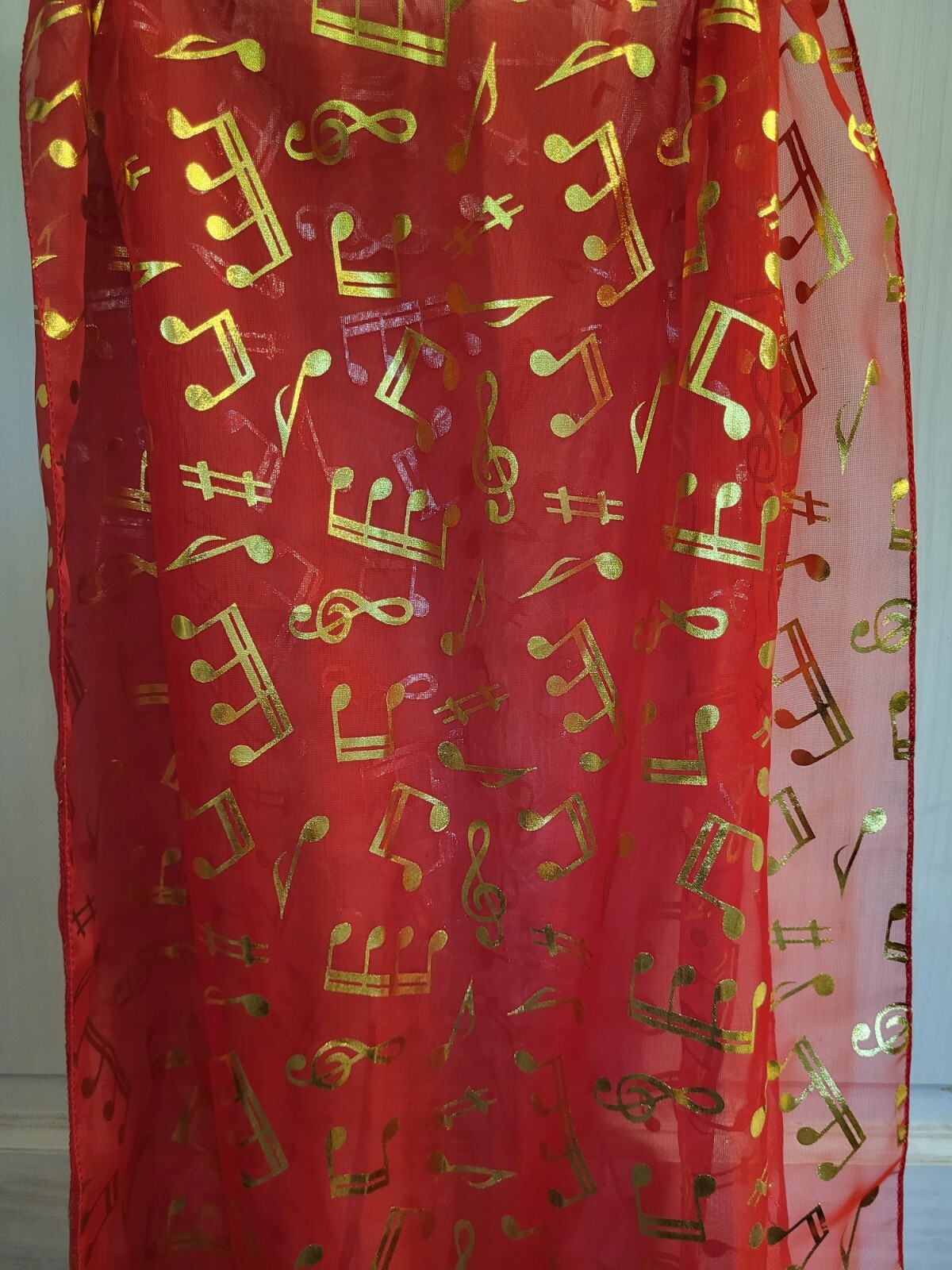 Musical Notes Sheer Scarves Red/gold Blue/silver - Gem