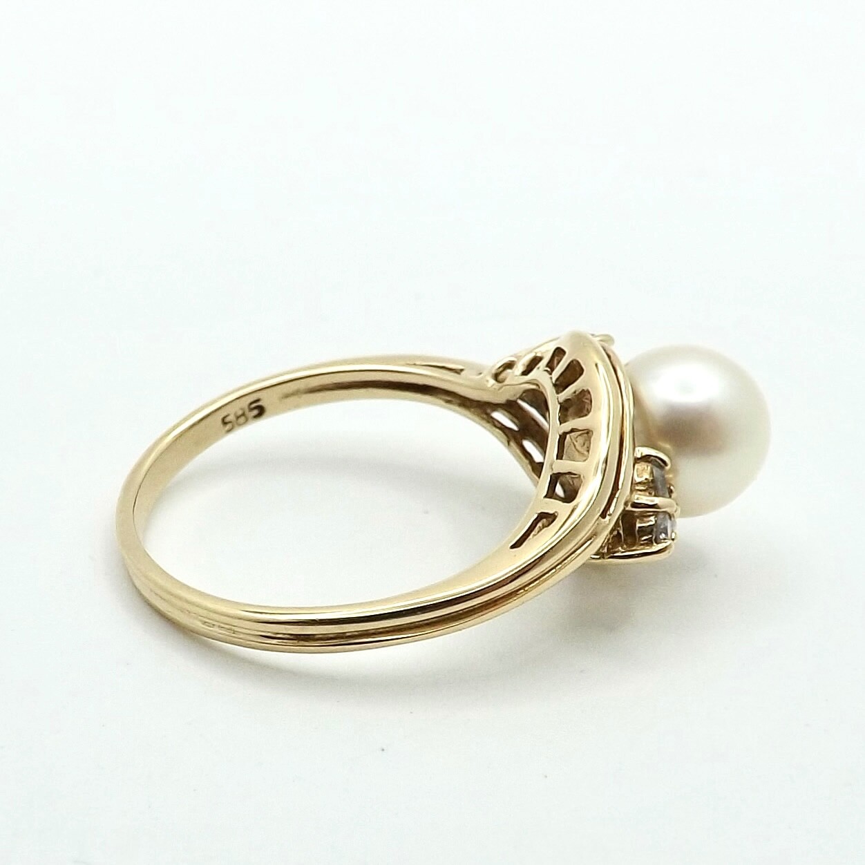 14K Gold Akoya Pearl Diamond Angel Wings Ring Bridal … - Gem