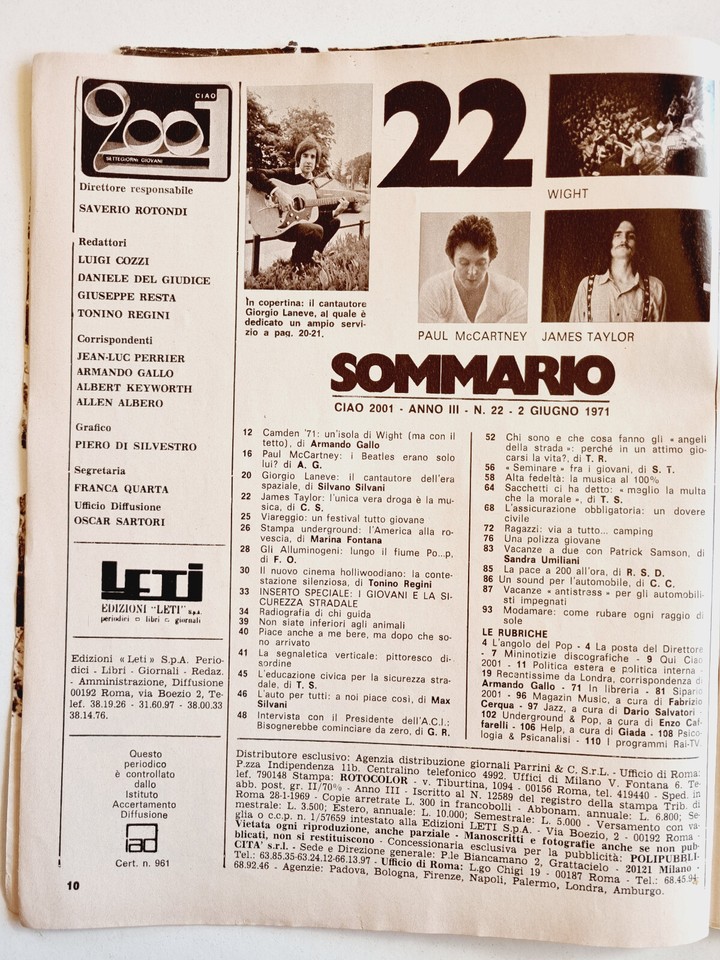Ciao 2001 22-1971 Giorgio Laneve-Paul McCartney-James Taylor-Mario ...