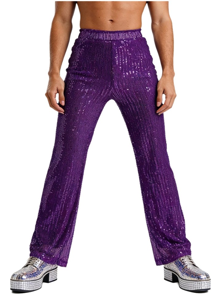Men Pants Performance Dance Costume Wide Leg 70S Disco Glittery ...