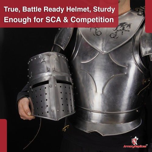 Medieval Great Bucket Helm Knights 20G Steel Templar Crusader Helmet | eBay