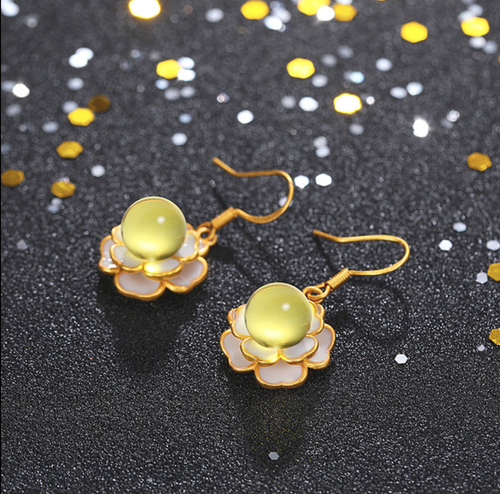 Natural Blue Amber Drop Dangle Earrings Boho Ear Hook 18K Gold Plated ...