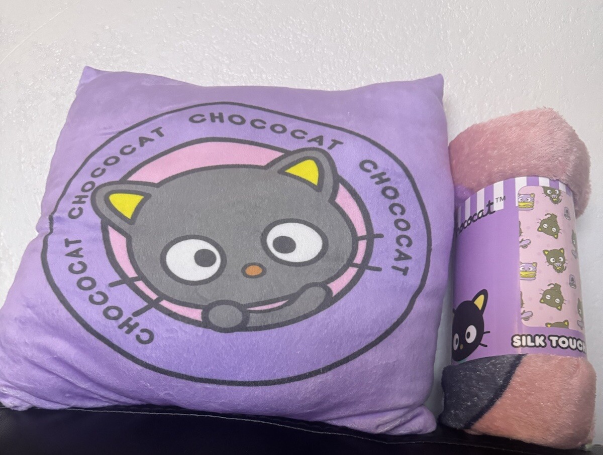 Sanrio CHOCOCAT SILK TOUCH PLUSH THROW BLANKET 40" X 50" AND PILLOW NEW ...