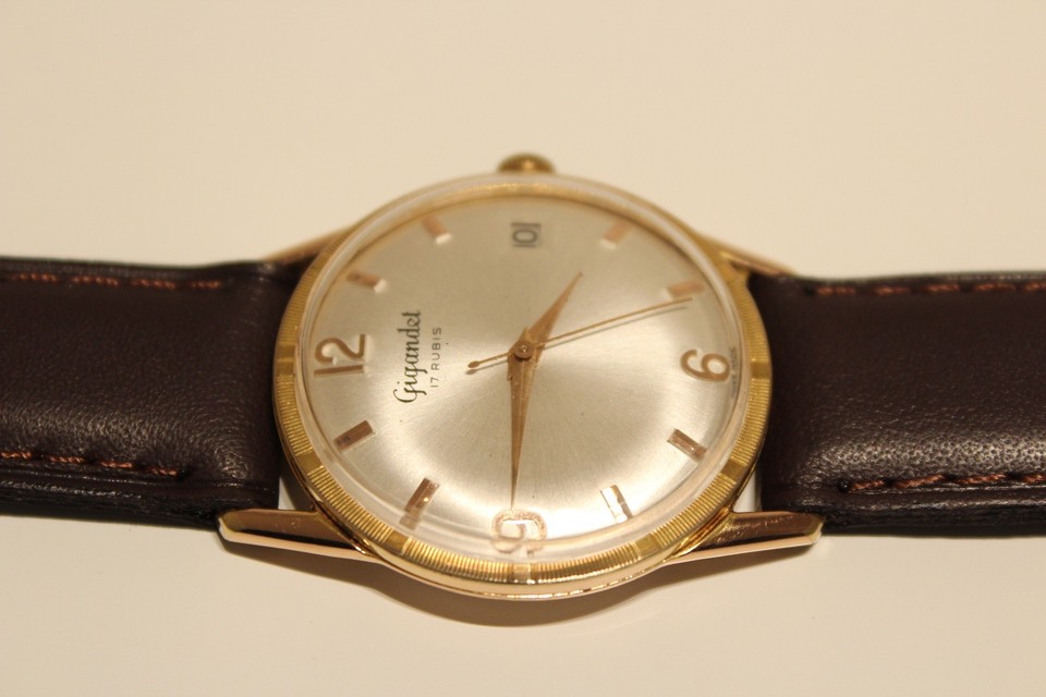 VINTAGE RARE LUXURY MEN'S SWISS GOLD PLATED MECHANICAL WATCH "GIGANDET ...