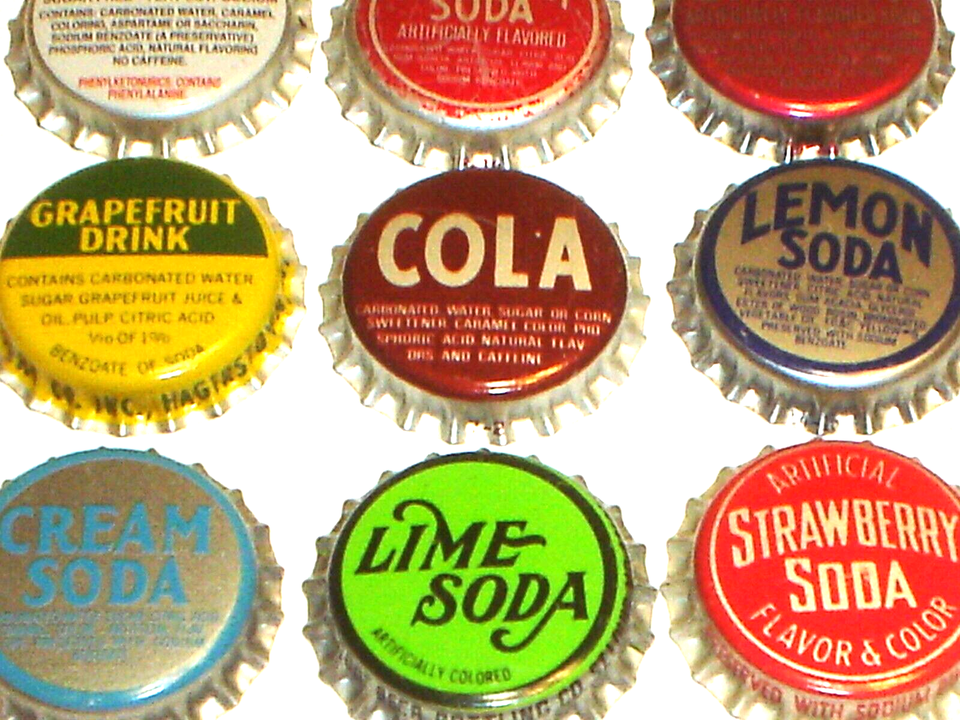 Vintage Lot of 9 NOS Soda Bottle Caps Cream, Lime, Black Cherry, Cola ...