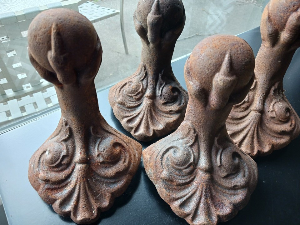 4 ANTIQUE ORNATE CAST IRON EAGLE TALON CLAW FOOT BATHTUB FEET SALVAGED ...