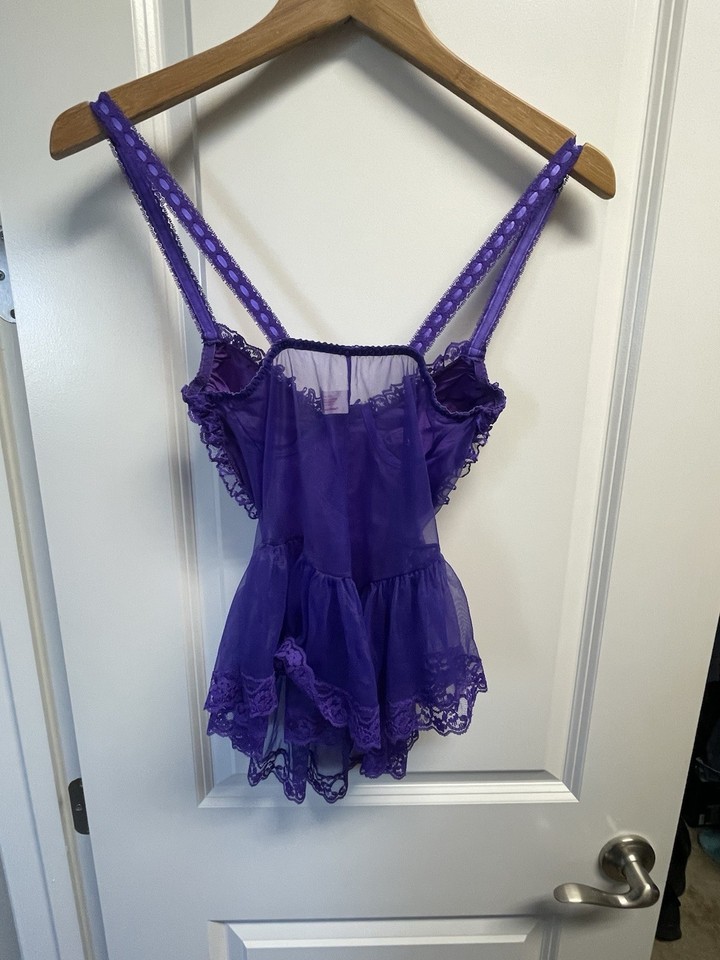 NWOT VTG Alana Gale Purple Lace Ruffle French Teddy Lingerie Sissy Size ...