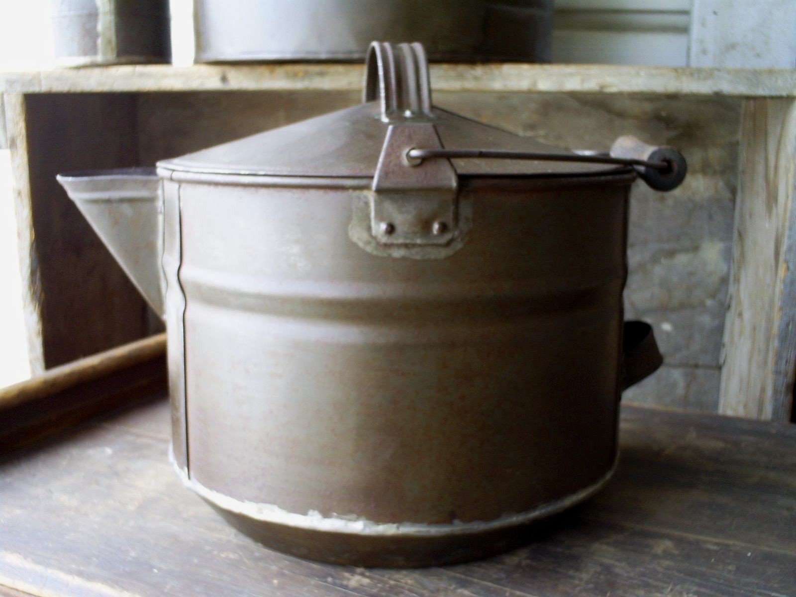 Antique Tinware Large Water Pot Coffee Pot Camp Stove Bail Handle | eBay