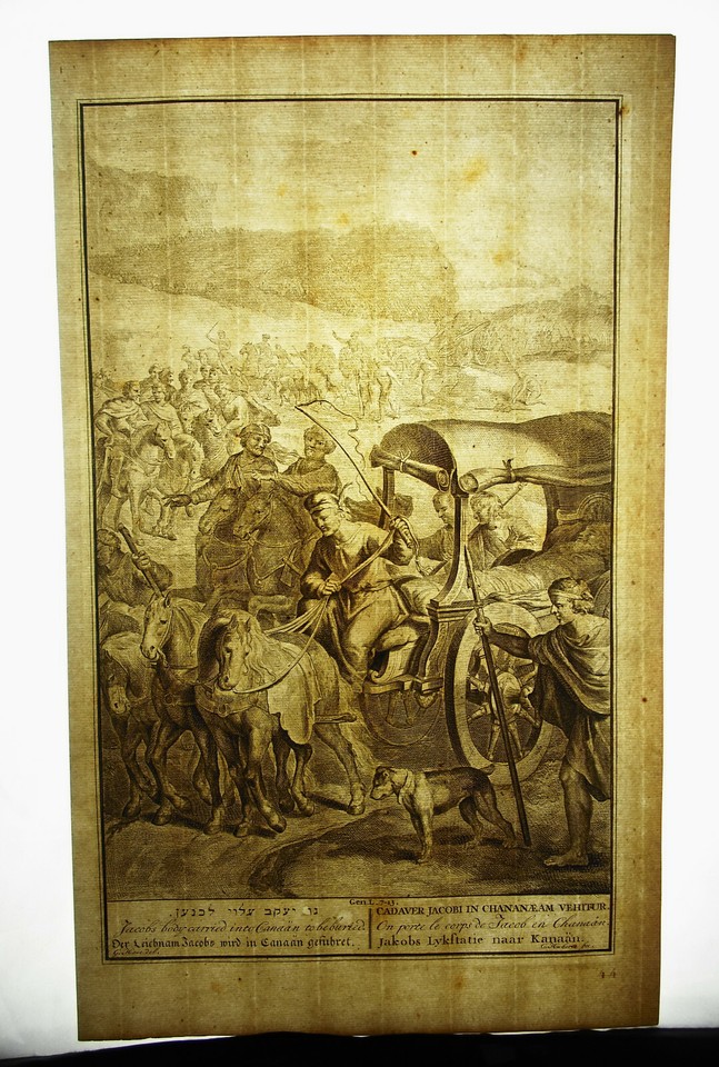 Antique Biblical Etching Body of Jacob in Canaan HUYBERTS 1728 G Hoet ...
