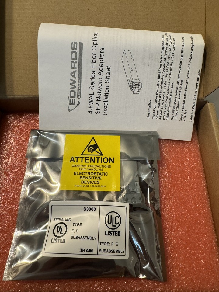 Edwards EST 4-FWAL-MM Fiber Optics Network Adapter. Multimode SFP. NEW ...