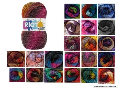 King Cole Riot Chunky Multi Coloured Knitting Yarn - 100g Acrylic Wool ...