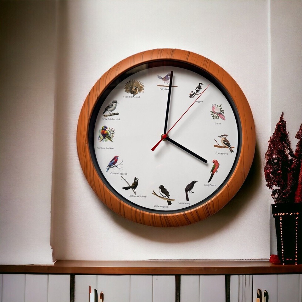 Australian Singing Bird Wall Clock 12" - Plays 12 Australian Bird ...