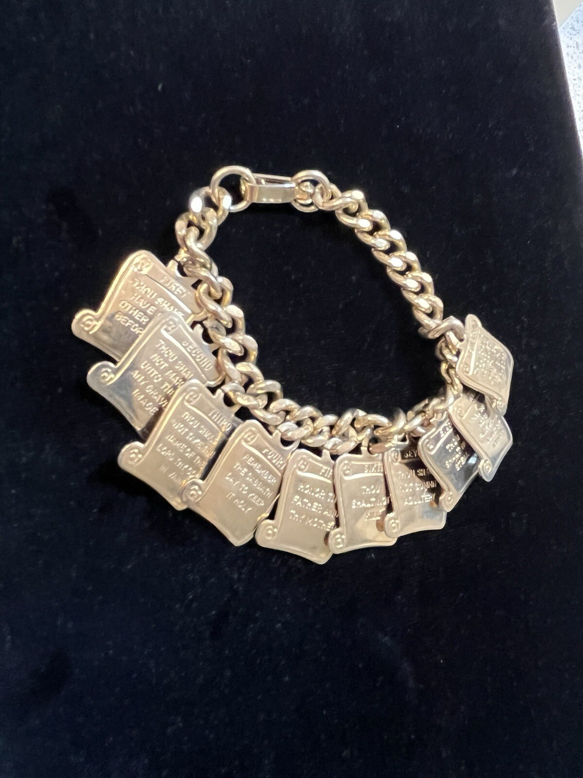 Vintage Ten Commandments Bible Gold Tone Charm Bracel… - Gem