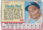 1962 Post Charlie Neal 102 Los Angeles Dodgers Baseball Card Vintage | eBay