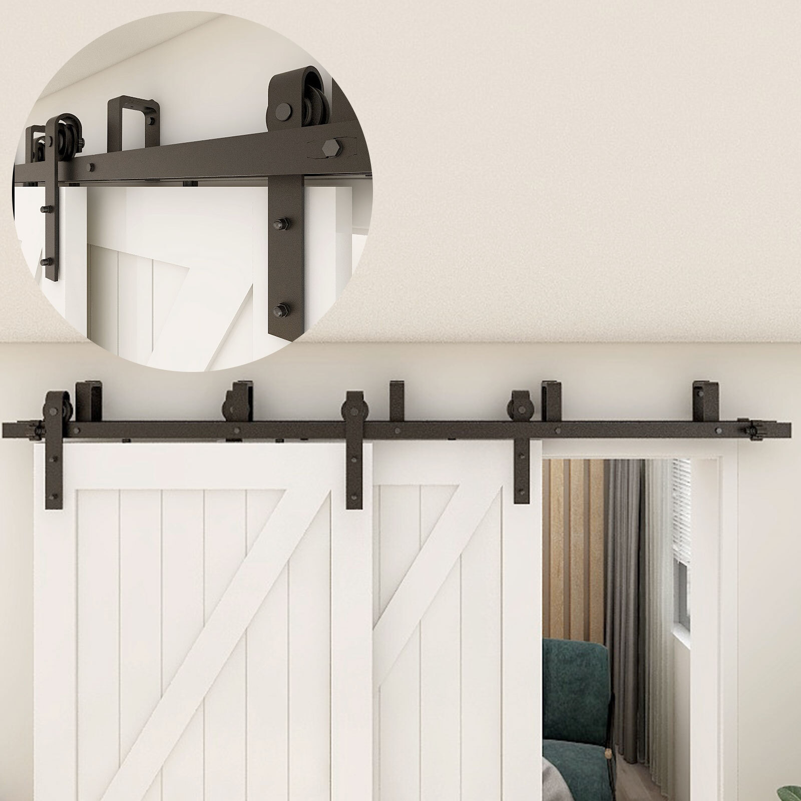 CCJH Bypass 4-20FT Sliding Barn Door Hardware Kit For Double Door Track ...