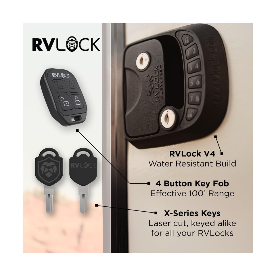 RVLOCK Compact RV Lock Keyless Entry with Remote, Secure Camper Latch ...