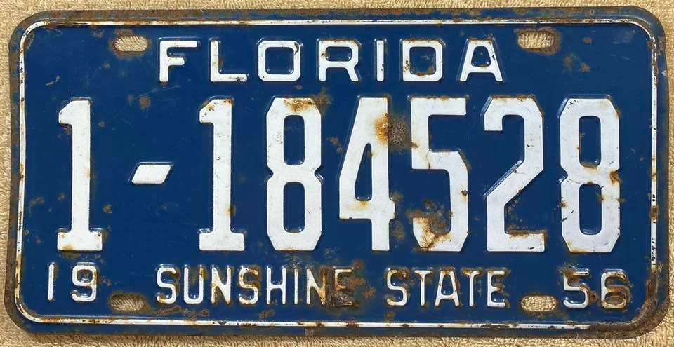 1956 Vintage Florida License Plate 1-184559 Dade County Miami Kendall ...