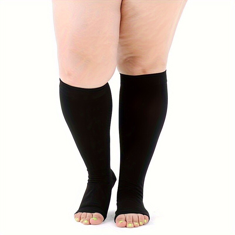 3 Pairs Plus Size Compression Socks Open Toe Knee High Support ...