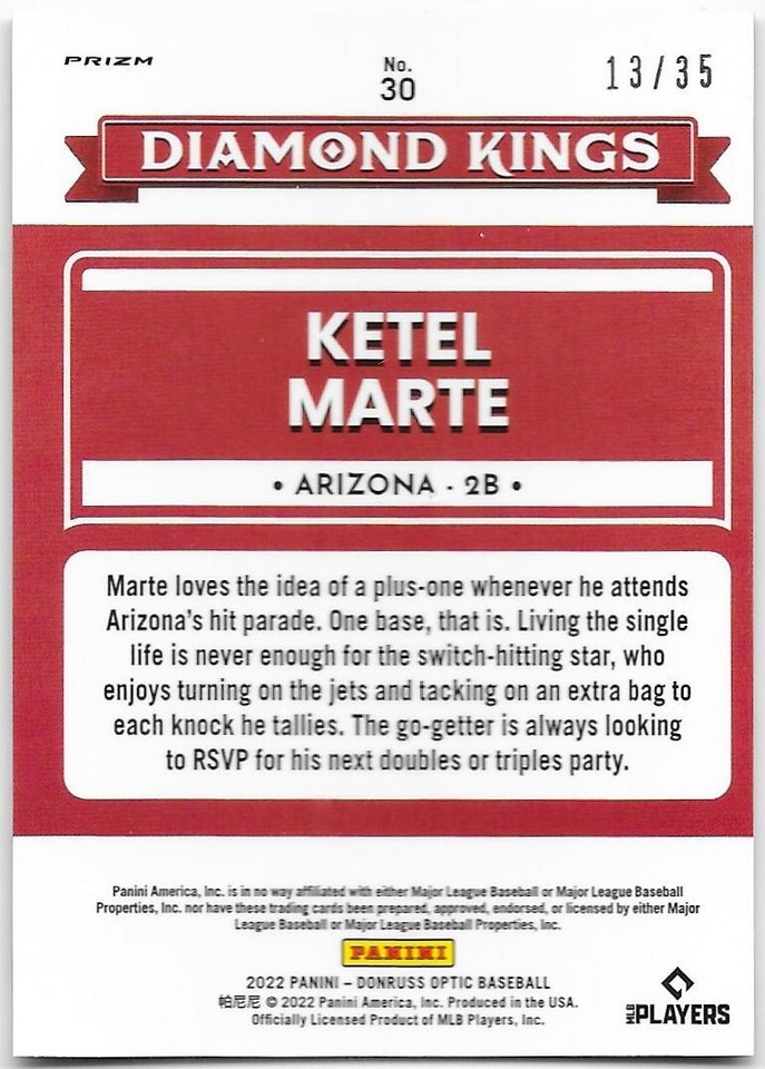 2022 Donruss Optic Katel Marte 13/35 Diamond Kings Teal Velocity Prizm ...
