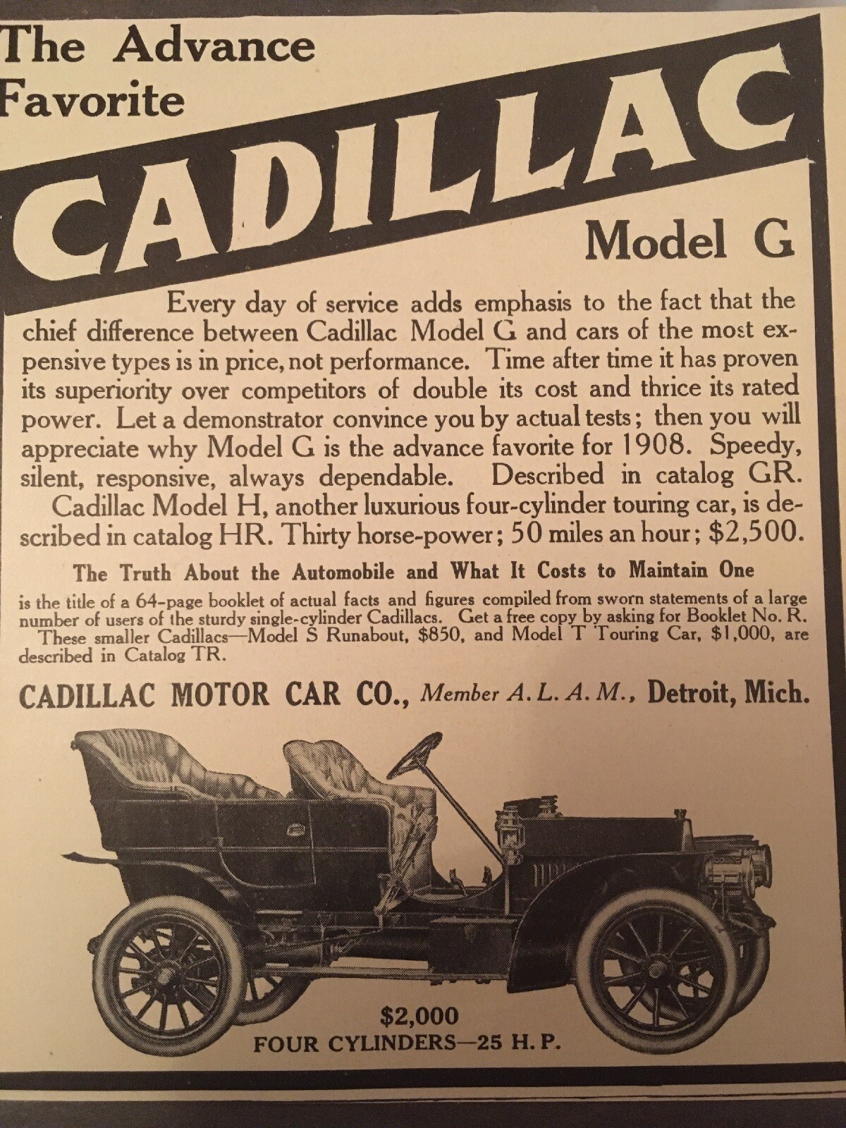Vintage AD 1908 CADILLAC MODEL G Car Automotive Advertising Rare! | eBay
