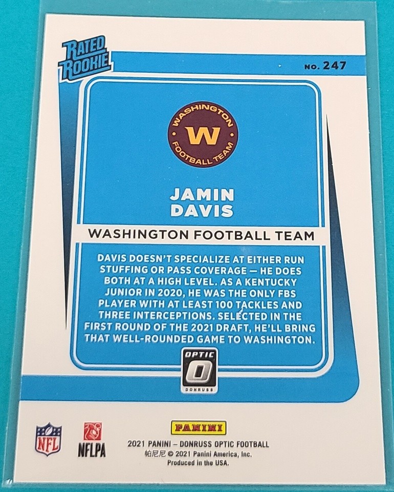 2021 Optic RC RR #247 Jamin Davis Washington Football Card N5 | eBay
