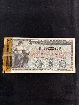 Antique Military Payment Certificate 5 Cents Paper Currency Money FIVE ...