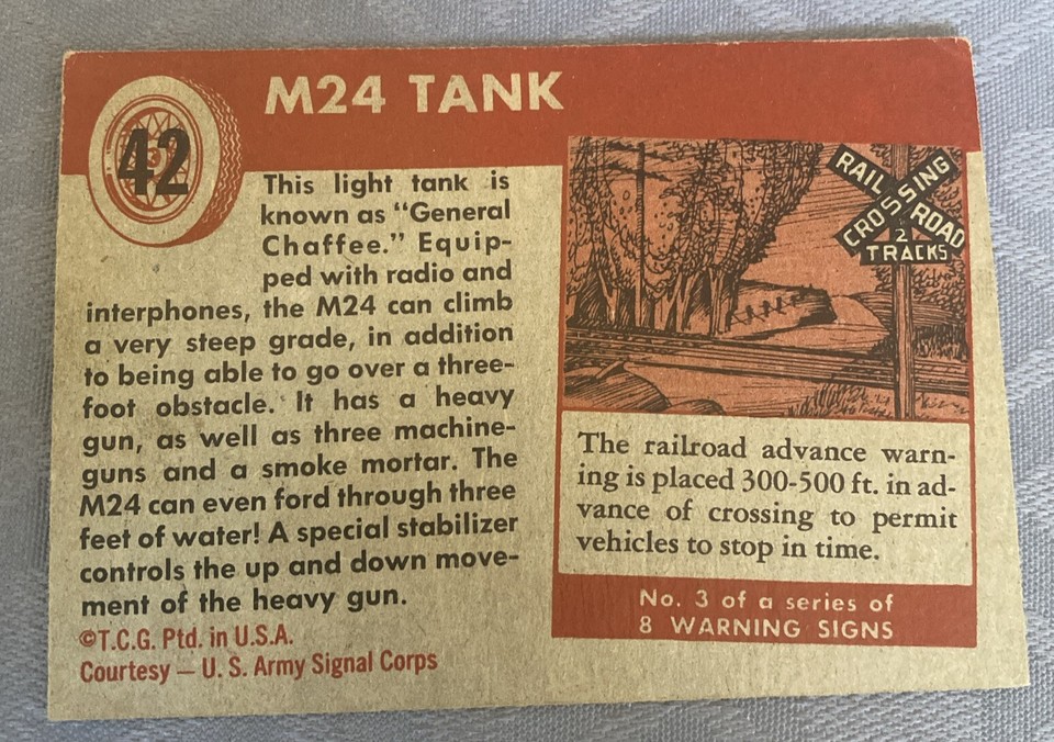 1954 Topps World on Wheels #42 M24 Light Tank General Chaffee EX | eBay