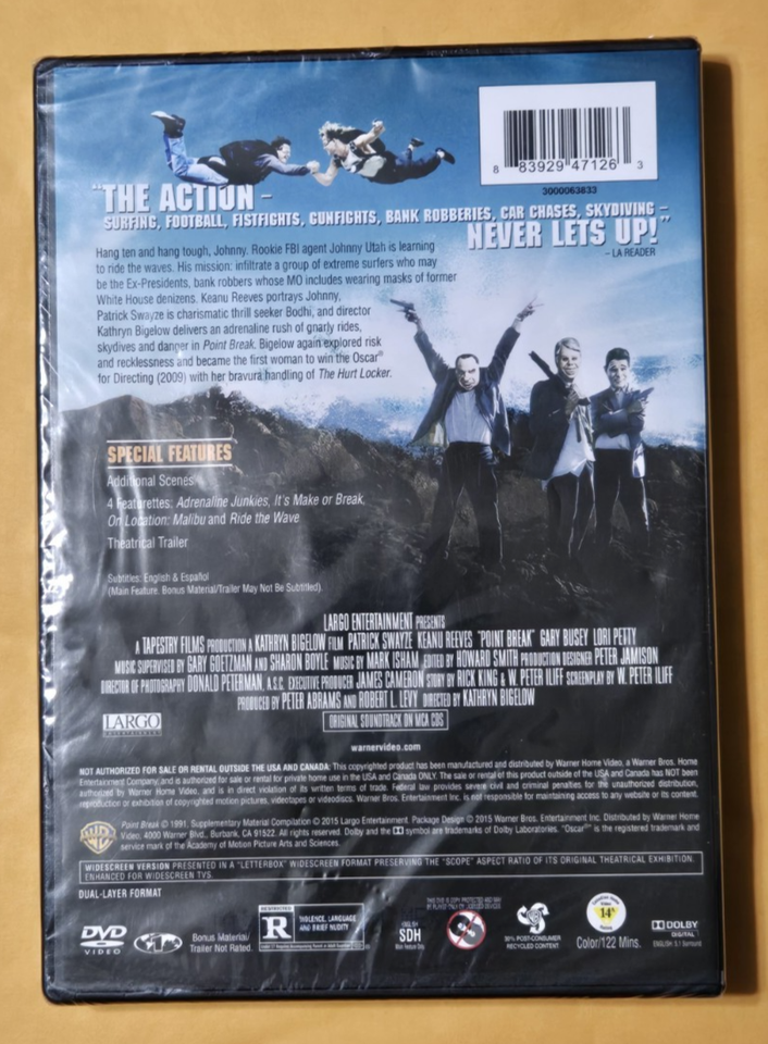 WARNER BROS - POINT BREAK - DVD - 1991 - RATED R - PATRICK SWAYZE ...