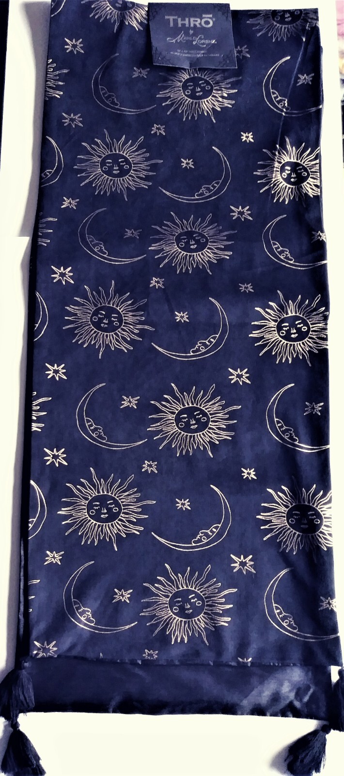 NWT Black/Gold Celestial Sun Moon Star 16x80 Table Runner Halloween ...