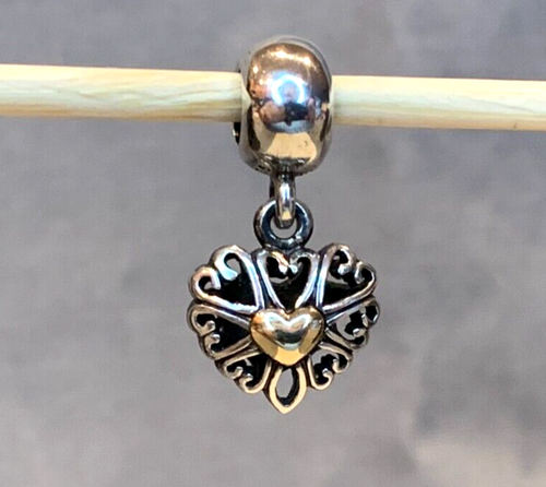 Authentic Pandora Silver & 14K Filled with Love Heart Dangle charm ...