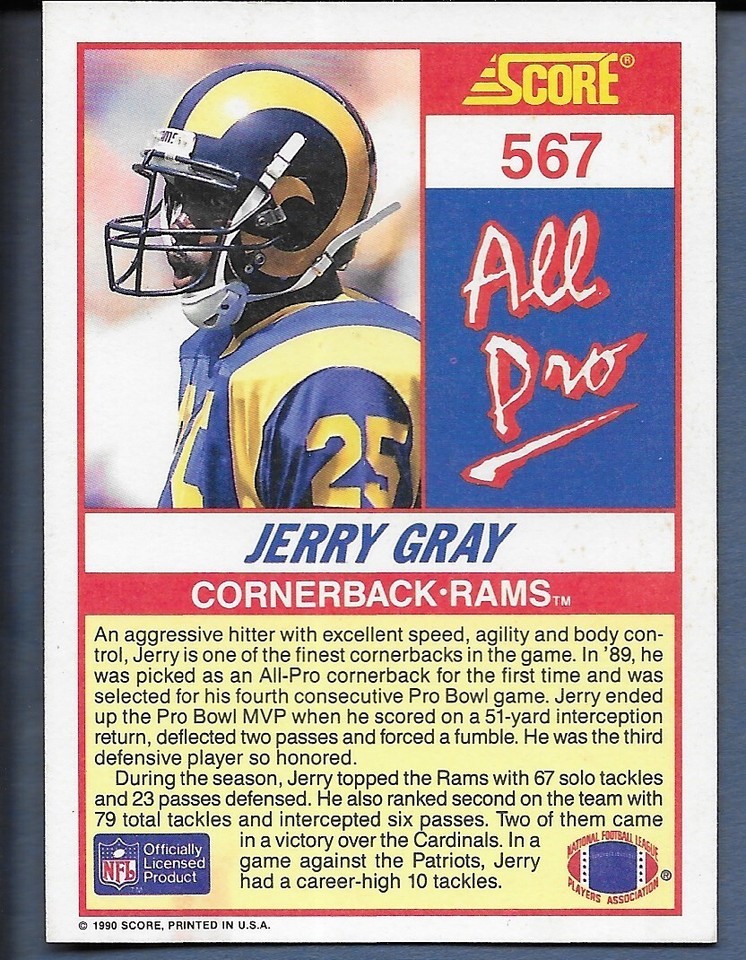 Jerry Gray 1990 Score #567 RAMS VG | eBay