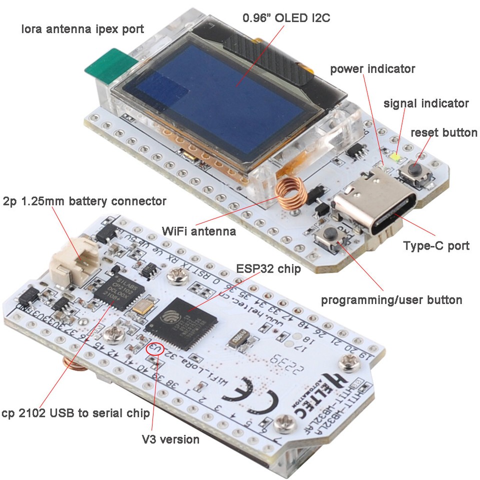 868MHz 915MHz ESP32 LoRa V3 Board + Case + LoRa Antenna for Meshtastic ...