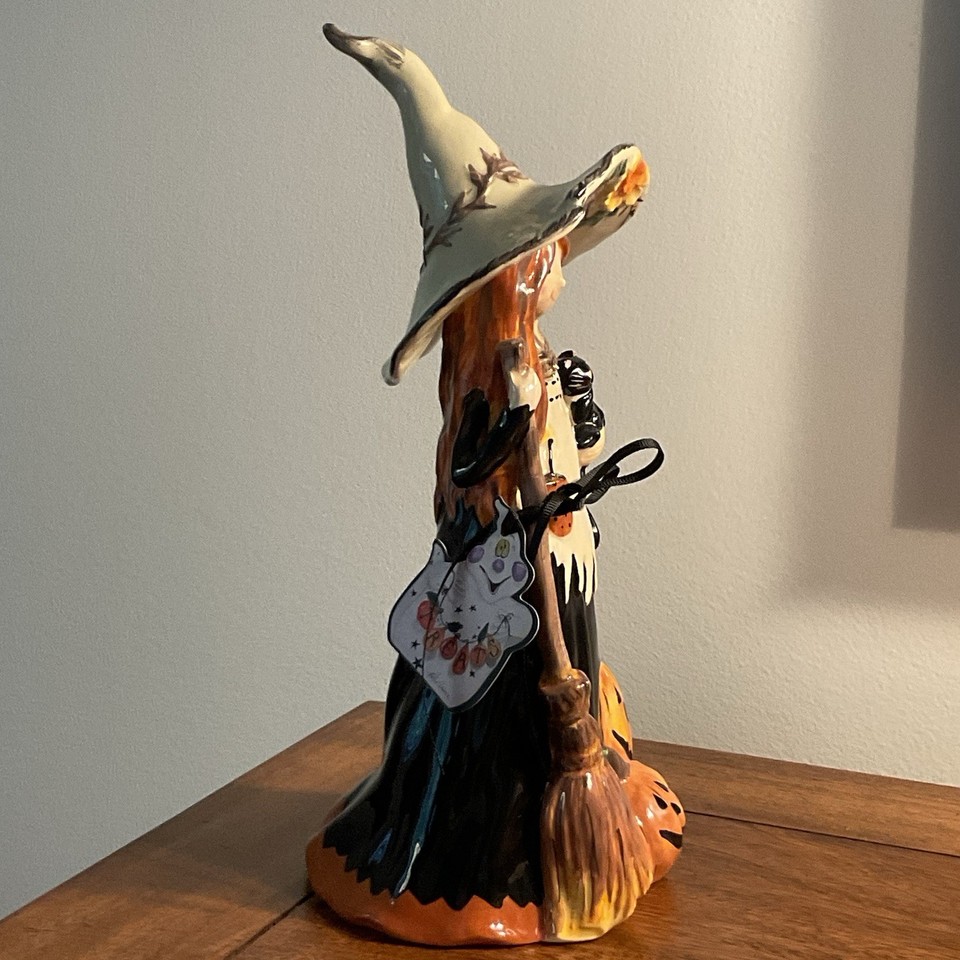 Blue Sky Clayworks Halloween Witch Figurine w/Broom Pumpkins & Cat-NWT ...