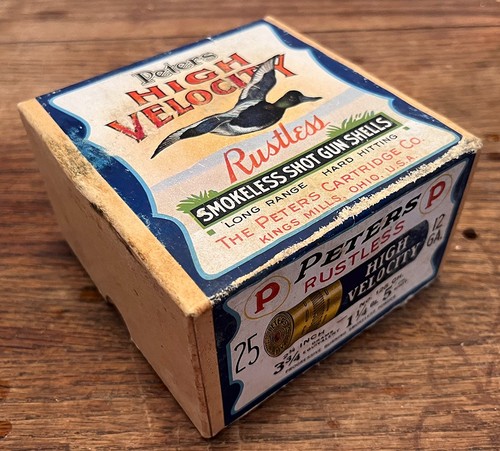 VINTAGE PETERS HIGH VELOCITY 12 GAUGE 2-PIECE SHOTGUN SHELL BOX — EMPTY ...