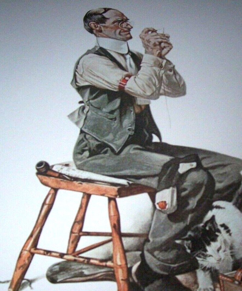 MAN THREADING NEEDLE Bachelor's Housekeeping Darning Sock Norman ...