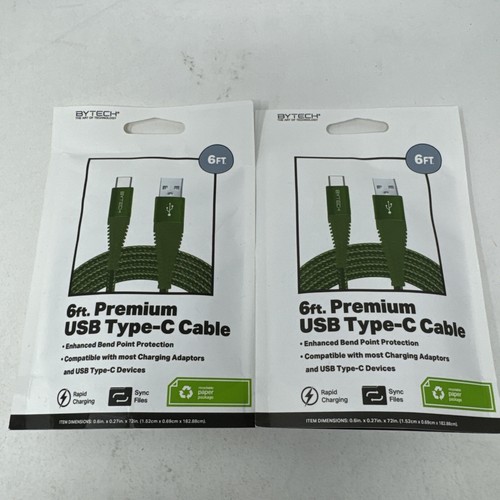 Bytech 6ft Premium USB Type C Cable - Green, 2 Packs | eBay