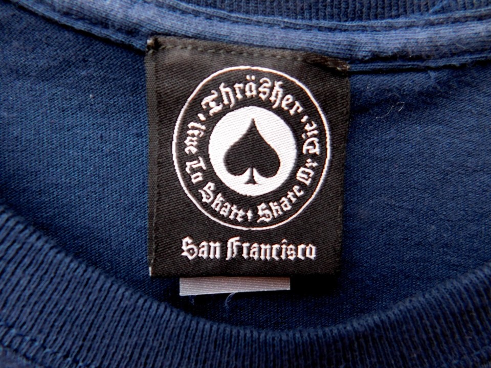 THRASHER Blue White Lettering Skateboard Promo T-Shirt Magazine Large ...