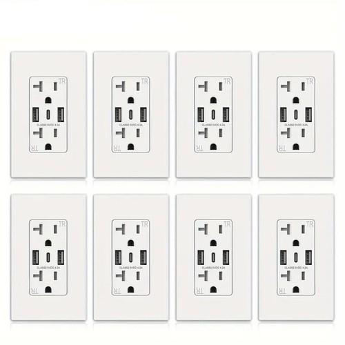 8 Pack USB Wall Outlet, 3-Ports USB C Receptacles,20 Amp Tamper ...