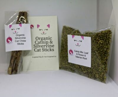 Organic Catnip Valerian Root and 2 Silvervine Matabi Cat Sticks Play ...