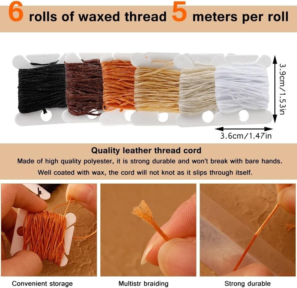 Leather Sewing Kit 59pcs Hand Sewing Heavy Duty Waxed Thread Large-Eye ...