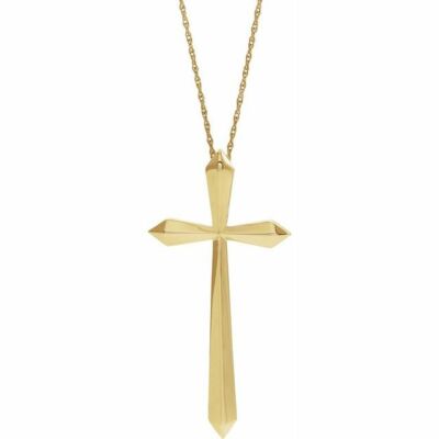 Elongated Cross 20" Necklace In 14K Yellow Gold | eBay